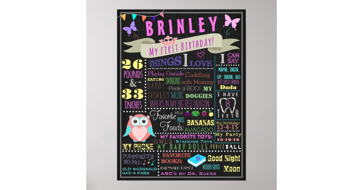 Baby Girl First Birthday Poster | Zazzle