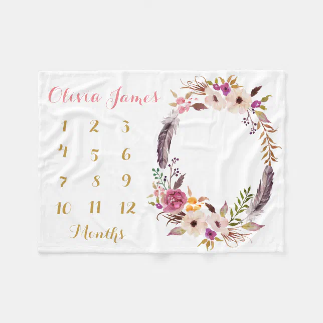 Baby Girl Milestone Monthly Baby Blanket | Zazzle