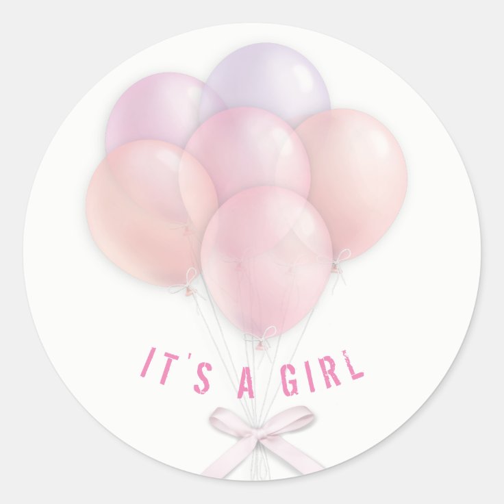 Baby Girl Pink Balloons Classic Round Sticker | Zazzle