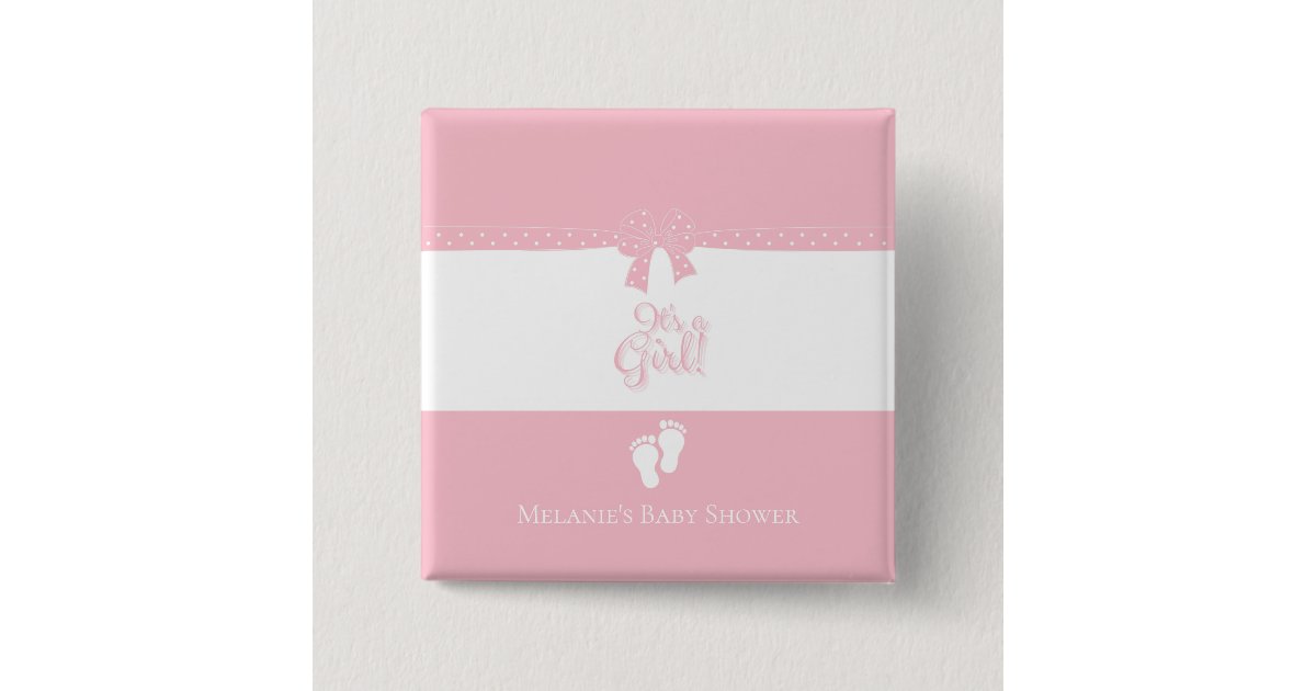 Baby Girl Pink Bows & Little Feet Custom Button | Zazzle