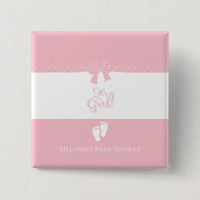 Baby Girl Pink Bows & Little Feet Custom Button | Zazzle