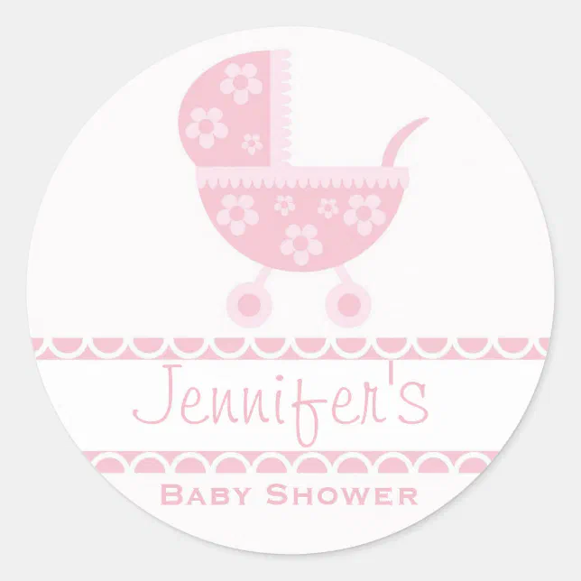 Baby Girl Pink Pram Stroller Baby Shower Stickers | Zazzle