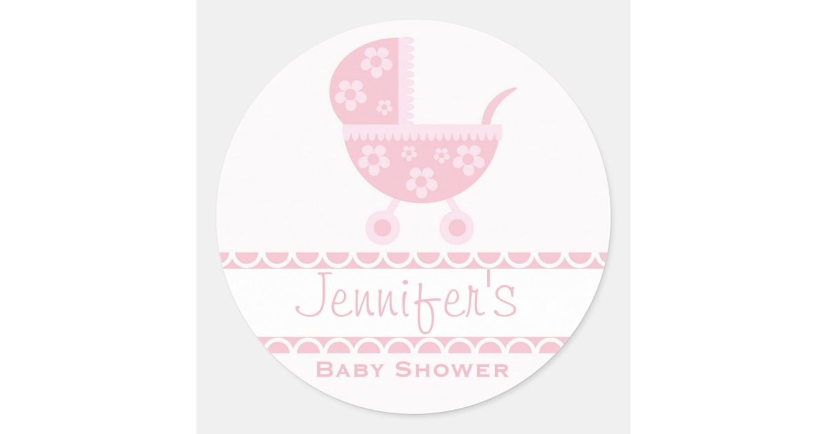 Baby Girl Pink Pram Stroller Baby Shower Stickers | Zazzle