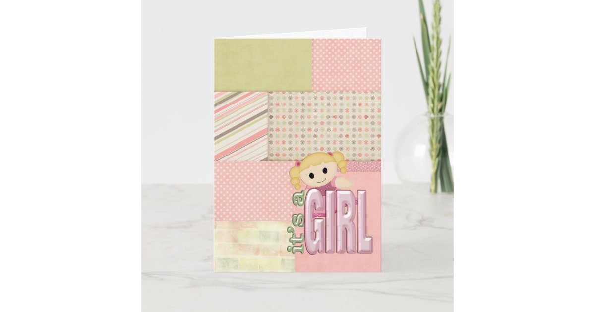 Baby Girl Quilt and Doll Card | Zazzle