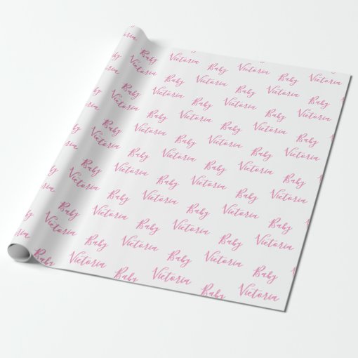 Baby Girl Script Pink Name Customized Wrapping Paper | Zazzle