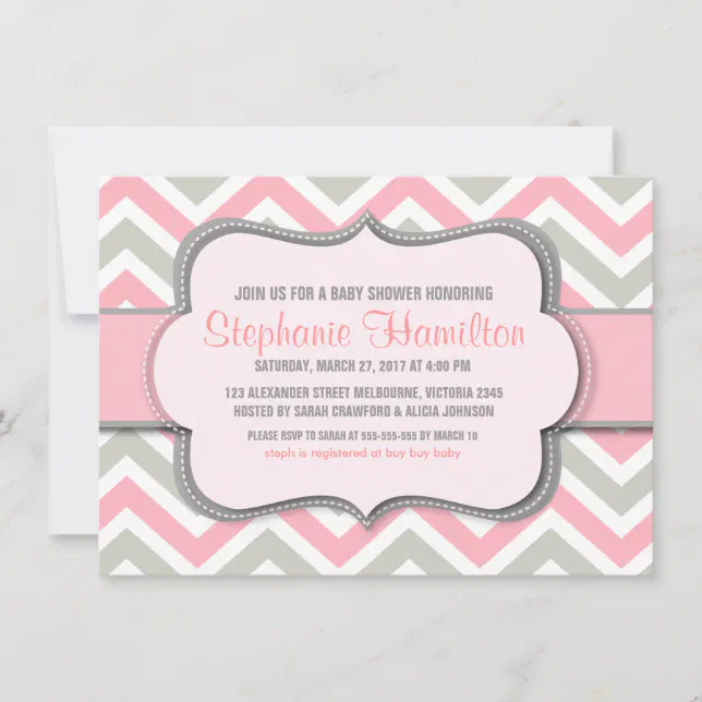Baby girl shower colorful chevron invitation | Zazzle