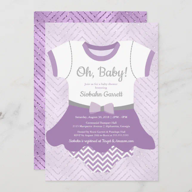 Baby girl Shower invitation, purple lavender glit Invitation | Zazzle