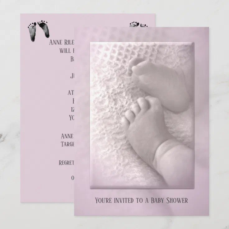 Baby Girl Shower with Baby Feet Invitation | Zazzle