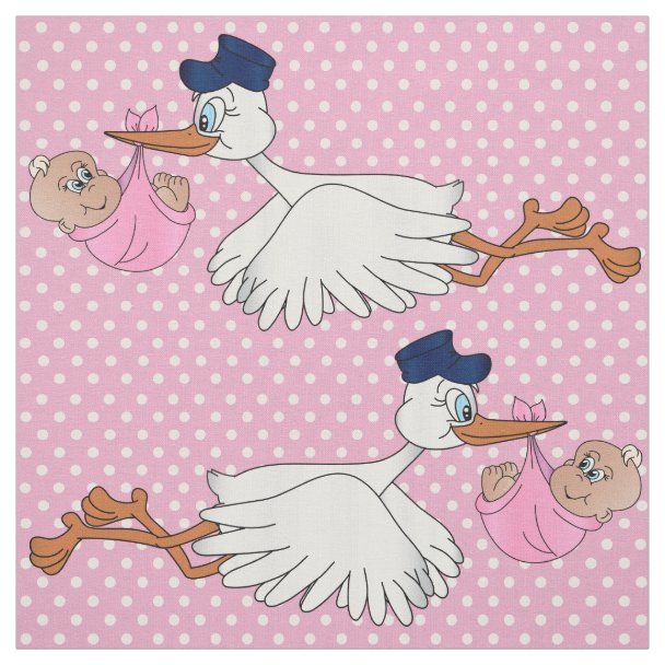 Baby Girl and Boy Stork Design Pattern Fabric | Zazzle