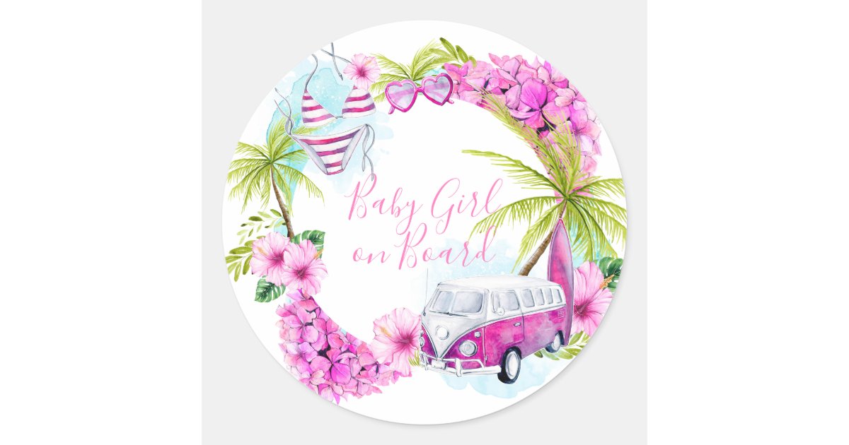 Baby Girl Surf Tropical Beach Stickers | Zazzle