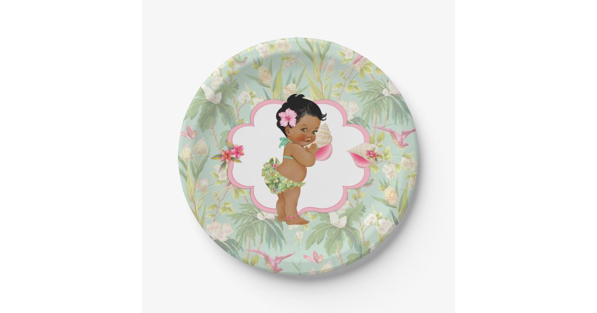 Baby Girl Tropical Hawaiian Luau Hibiscus Paper Plates | Zazzle