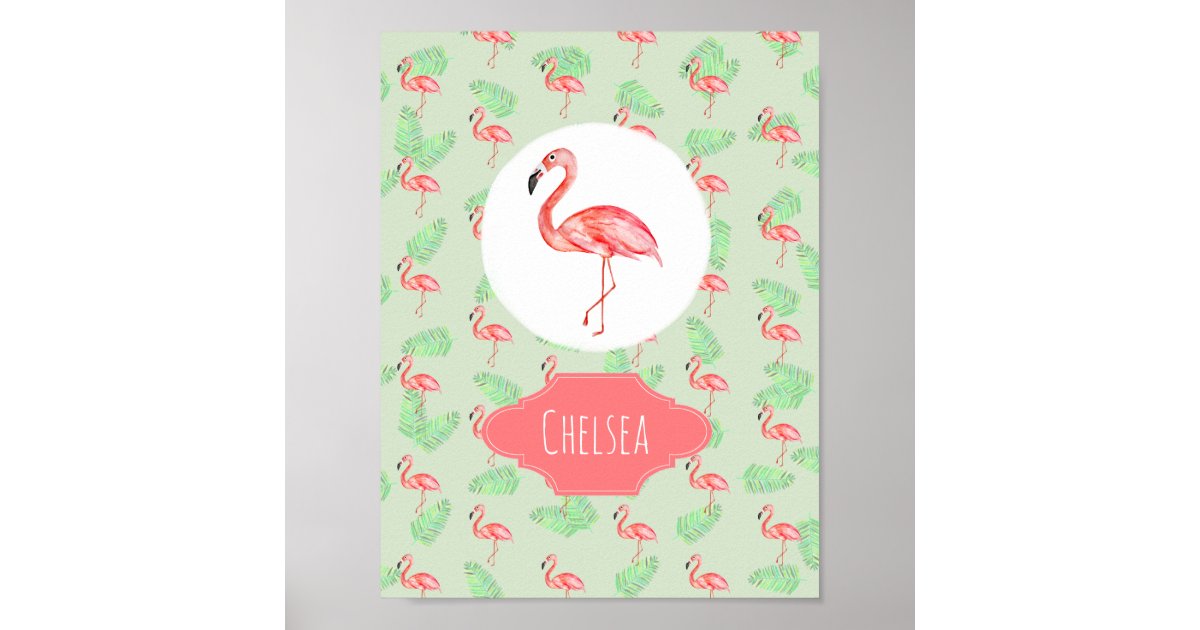 Baby Girl Tropical Pink Flamingo Name Nursery Poster | Zazzle