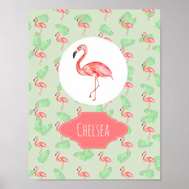 Baby Girl Tropical Pink Flamingo Name Nursery Poster | Zazzle