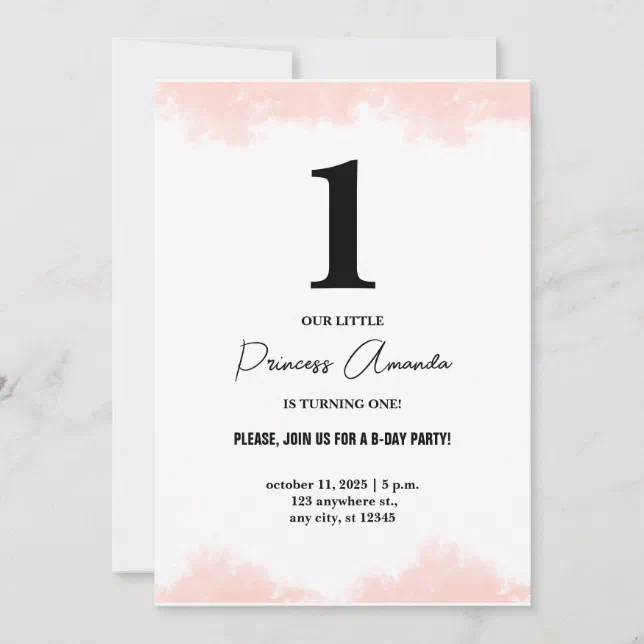 Baby Girl Turning One Simple Elegant 1st Birthday Invitation | Zazzle