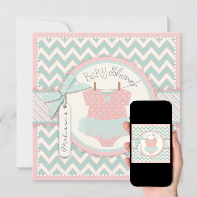 Baby Girl Tutu Chevron Print Baby Shower Invitation | Zazzle