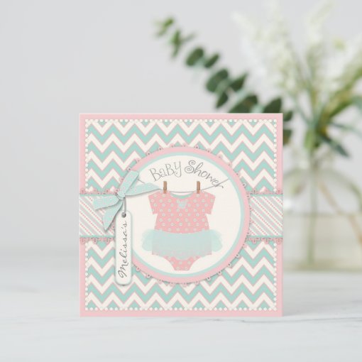 Baby Girl Tutu Chevron Print Baby Shower Invitation | Zazzle