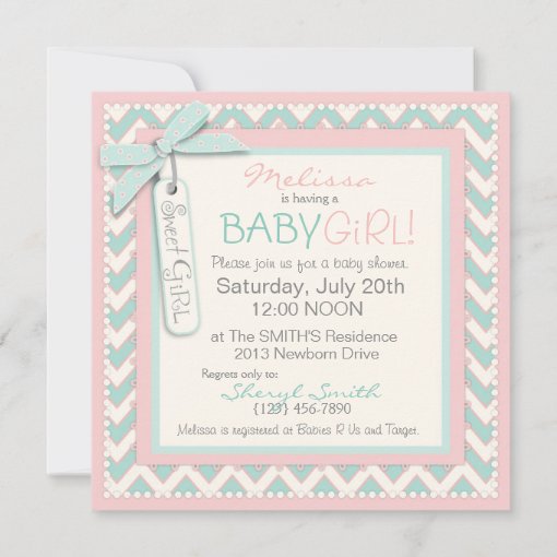 Baby Girl Tutu Chevron Print Baby Shower Invitation | Zazzle