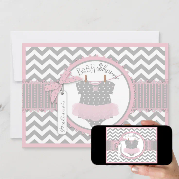 Baby Girl Tutu Chevron Print Baby Shower Invitation | Zazzle