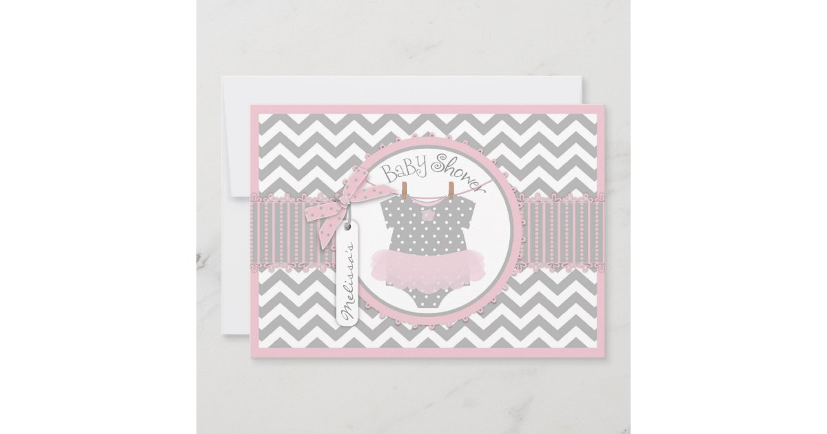 Baby Girl Tutu Chevron Print Baby Shower Invitation | Zazzle