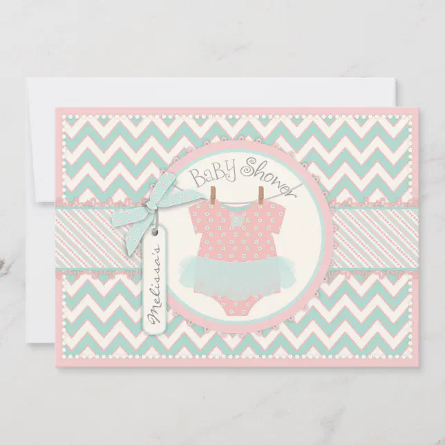 Baby Girl Tutu Chevron Print Baby Shower Invitation | Zazzle
