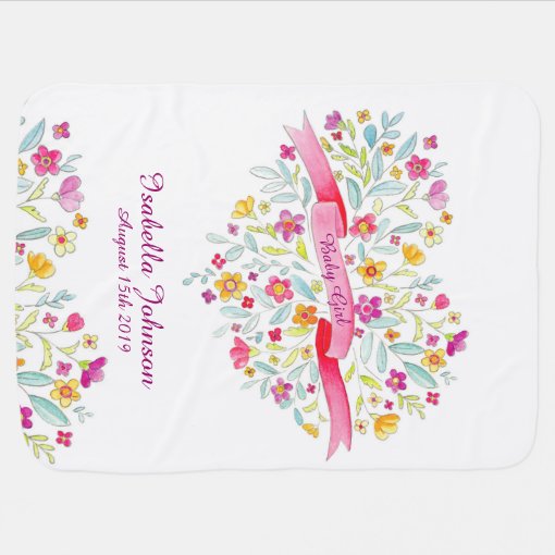 Baby girls pretty flower heart baby blanket | Zazzle