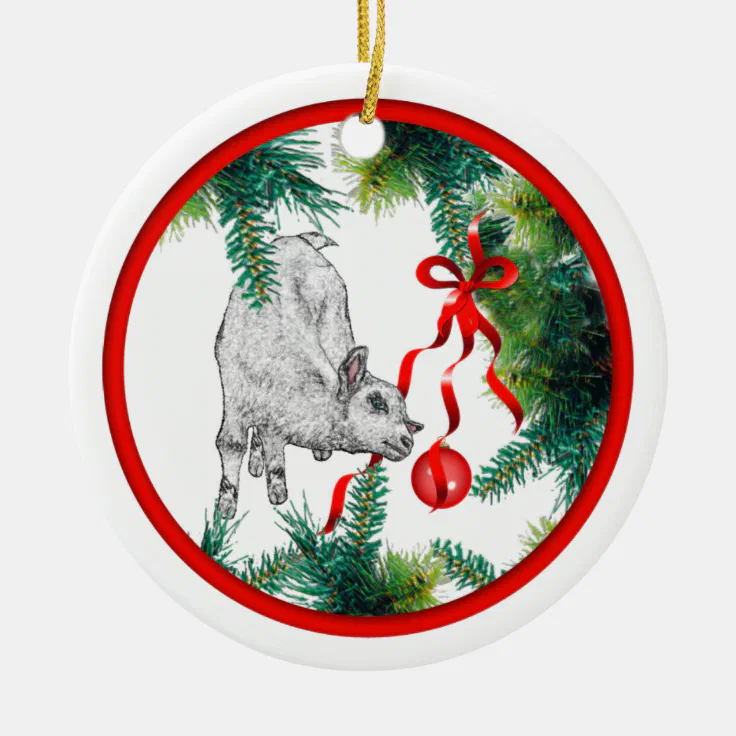 Baby Goat And Ribbon Ornament | Zazzle
