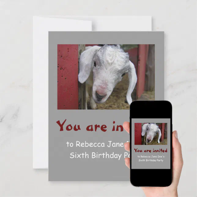 Baby Goat Birthday Party Invitation | Zazzle