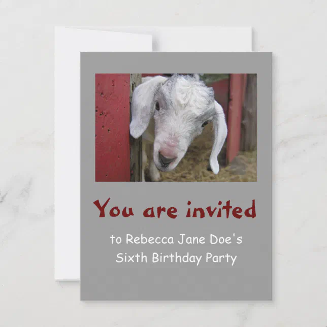 Baby Goat Birthday Party Invitation | Zazzle