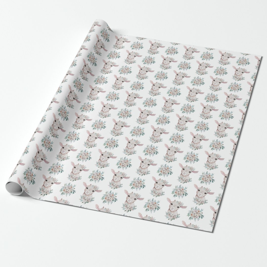 Baby Goat Floral Wrapping Paper | Zazzle