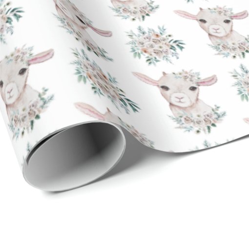 Baby Goat Floral Wrapping Paper | Zazzle