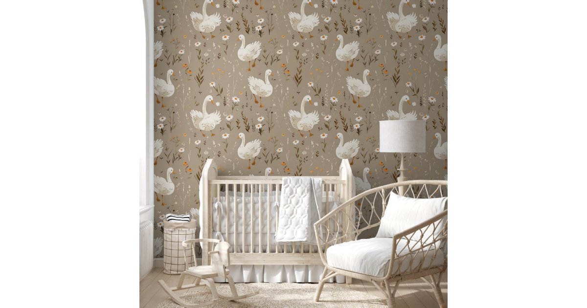 Baby Goose Taupe Nursery Wallpaper | Zazzle