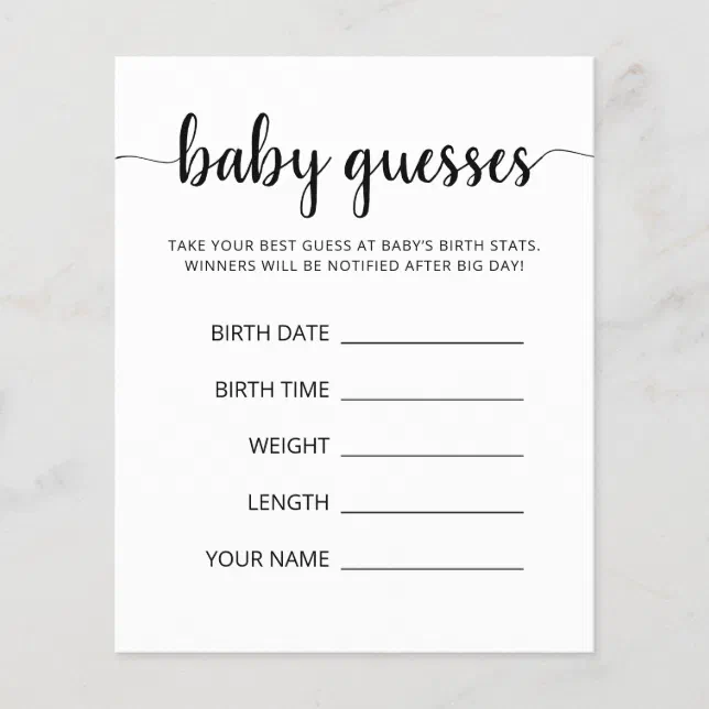Baby Guesses Baby Prediction Baby Shower game card | Zazzle