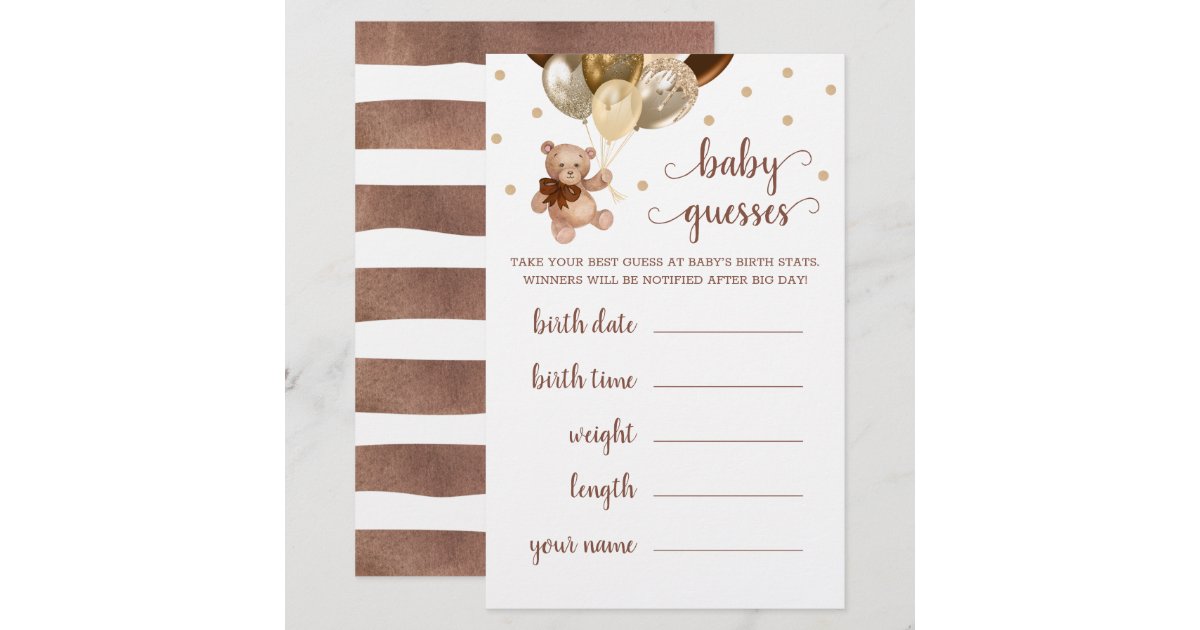 Baby Guesses Game Baby Shower Teddy Bear | Zazzle