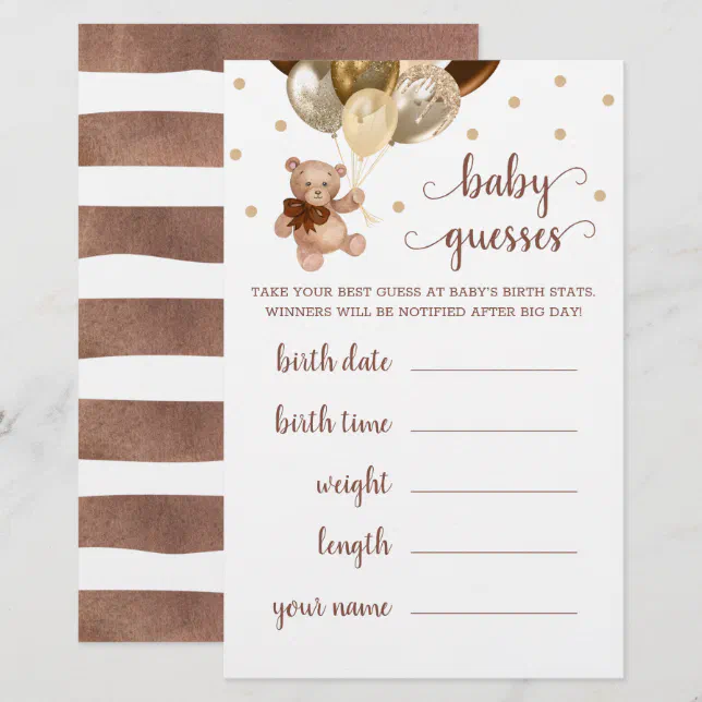 Baby Guesses Game Baby Shower Teddy Bear | Zazzle