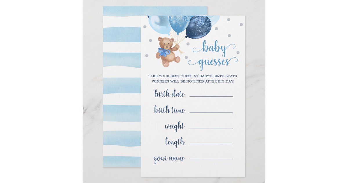 Baby Guesses Predictions Baby Shower Teddy Bear | Zazzle