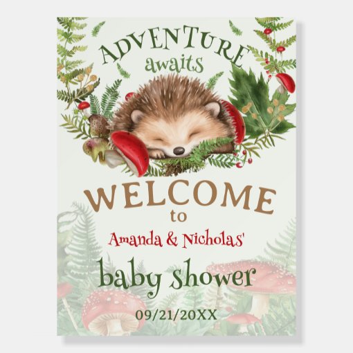 Baby Hedgehog forest baby shower welcome sign | Zazzle