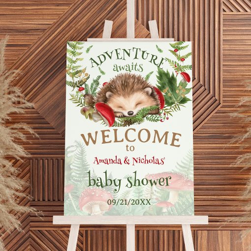 Baby Hedgehog forest baby shower welcome sign | Zazzle