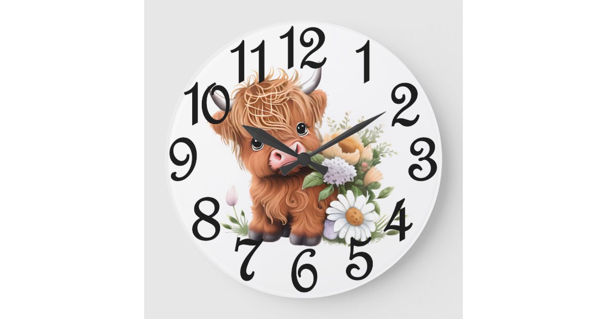 Baby Highland Calf Large Clock | Zazzle