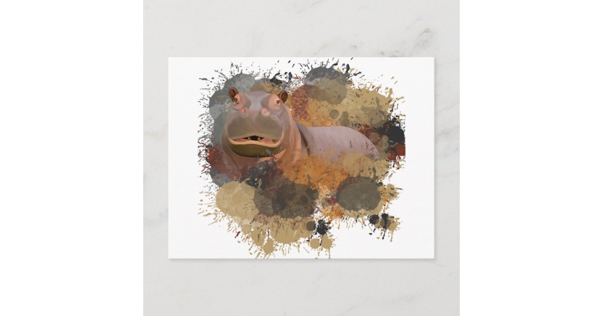 Baby Hippo Abstract Paint Splatter Wildlife Postcard | Zazzle