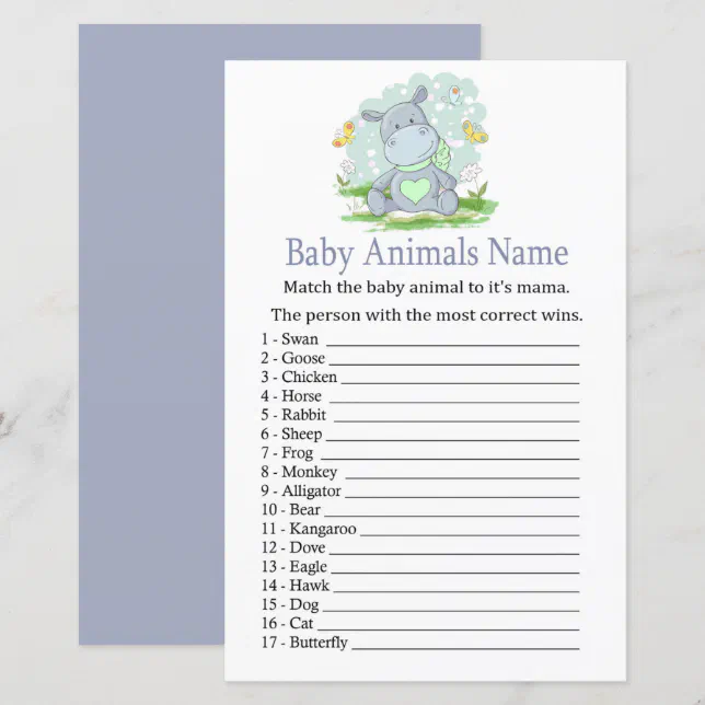 Baby Hippo Baby Animals Name Game | Zazzle