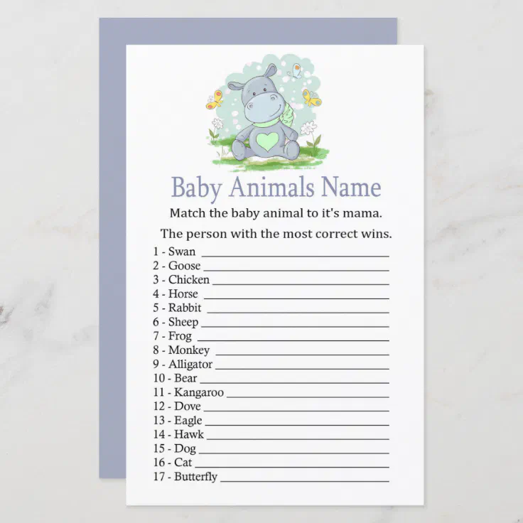 Baby Hippo Baby Animals Name Game | Zazzle