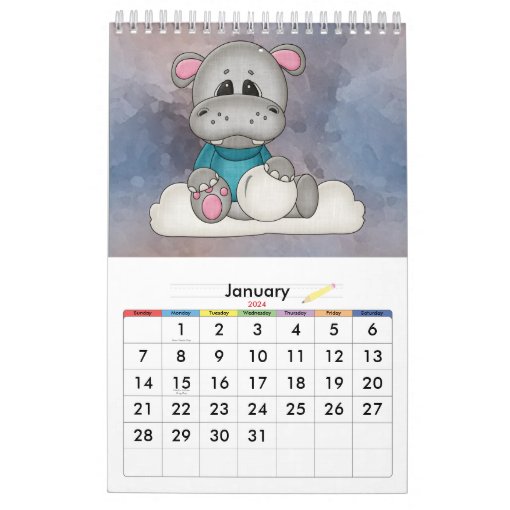 Baby Hippo Children's Calendar | Zazzle