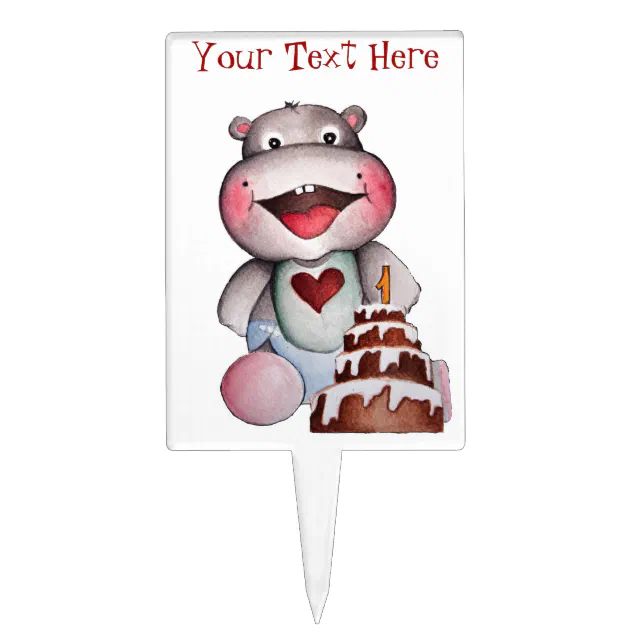 Baby Hippo First Birthday Cake Topper | Zazzle