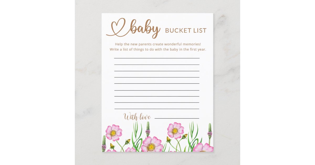 Baby in bloom baby shower bucket list | Zazzle