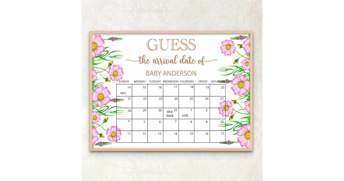 Baby in bloom baby shower guess due date calendar poster | Zazzle