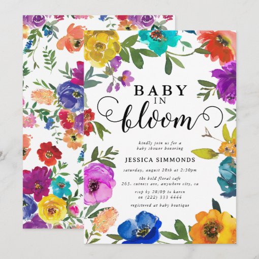 Baby in Bloom Bright & Bold Floral Baby Shower Invitation | Zazzle