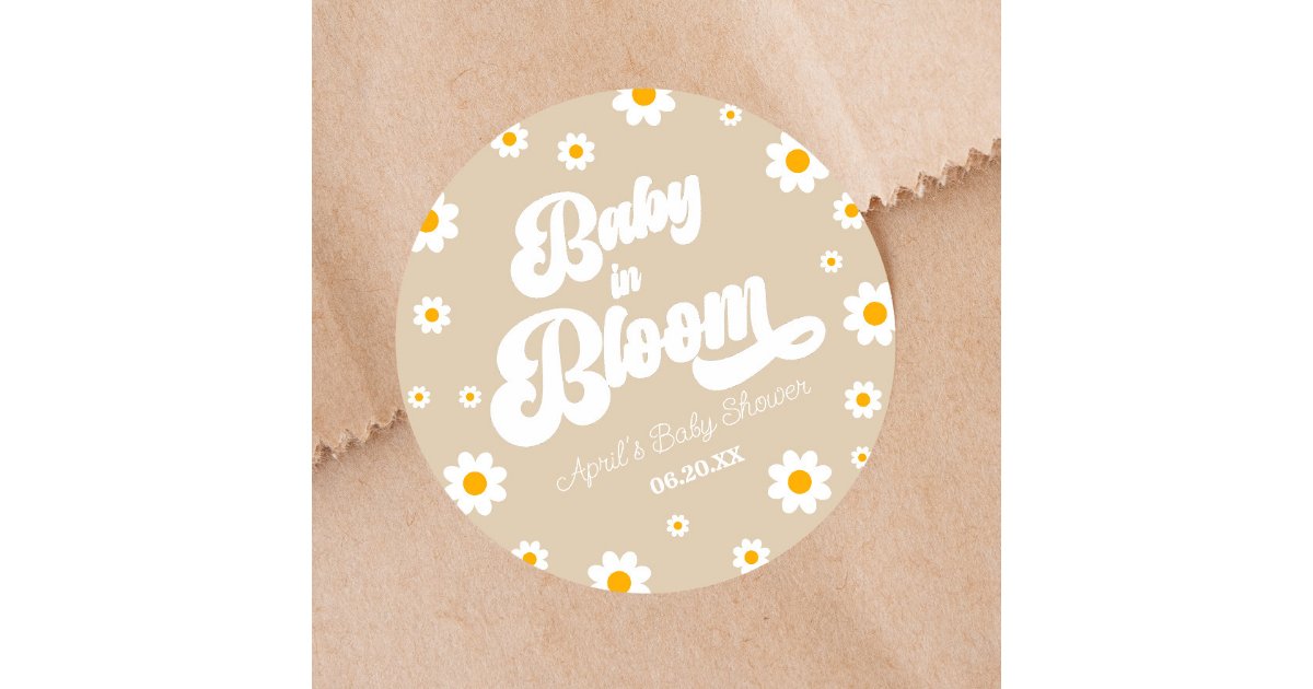 Baby In Bloom Daisy Flower Floral Tan Baby Shower Classic Round Sticker ...