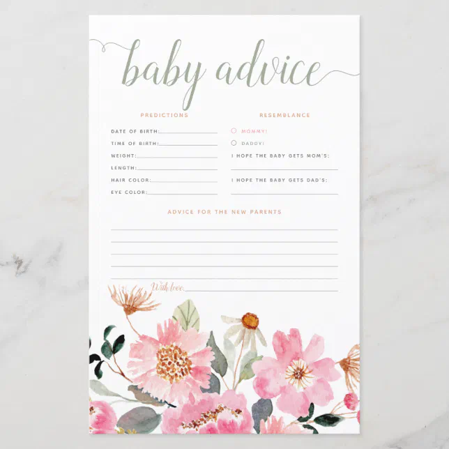 Baby in Bloom Floral Baby Prediction & Advice Game | Zazzle