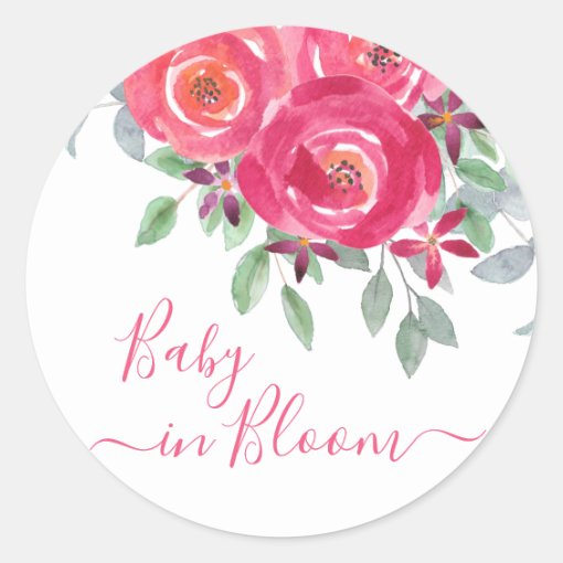 Baby in Bloom Floral Baby Shower Classic Round Sticker | Zazzle