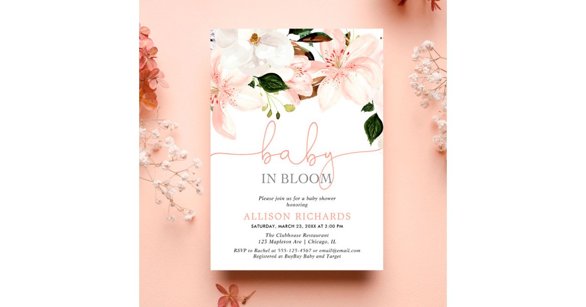 Baby in Bloom floral lilies girl baby shower Invitation | Zazzle